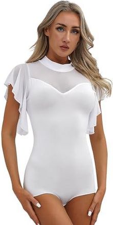 dPois Justaucorps Danse Femme Tenue Patinage Artistique Justaucorps Gymnastique Costume Spectacle Costume Danse Moderne Femme Jazz Body Ballet Latine Blanc 