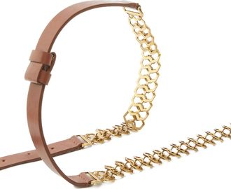 Pinko Chain-Trimmed Leather Belt - Tan