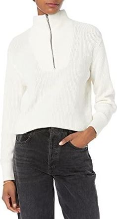 Amazon Essentials Pull côtelé à Demi-Fermeture éclair à Coupe décontractée (Grandes Tailles Disponibles) (Déjà Amazon Aware) Femme, Ivoire, XXS