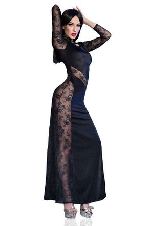 Chilirose Minikleid Frauen Dessous Negligee enges Maxikleid Partykleid in schwarz mit Stri