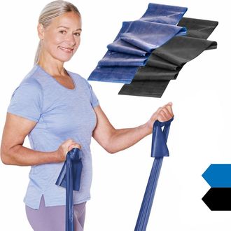 Theraband TheraBand 1,50m Set blau & schwarz | Fitnessband | Gymnastikband | Stretchband f&uuml;r Ganzk&ouml;rpertraining | Widerstandsband | Training Bands f&uuml;r Zuhause |
