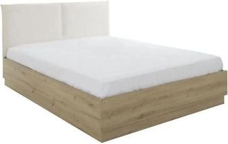 Gami Lit coffre tete textile - tidy - 160 x 200 cm - Chene / Ecru - Sommier inclus Gami