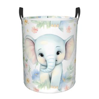 Generic Niedlicher Elefant In Aquarell. Korb W&auml;sche Rund Aufbewahrungskorb Mit Henkel W&auml;schetonne F&uuml;r Lagerung Decken Badezimmer