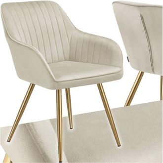TecTake Tectake - Chaise marilyn en velours matelass&eacute; de salle &agrave; manger aspect cr&egrave;me/or
