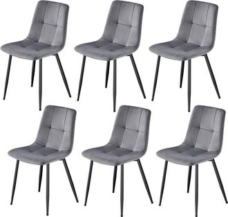 Vasagle Lot de 6 Chaises Rembourr&eacute;es en Velours, Chaises de Salle &agrave; Manger, Pieds R&eacute;glables, pour Cuisine, Salon, Gris