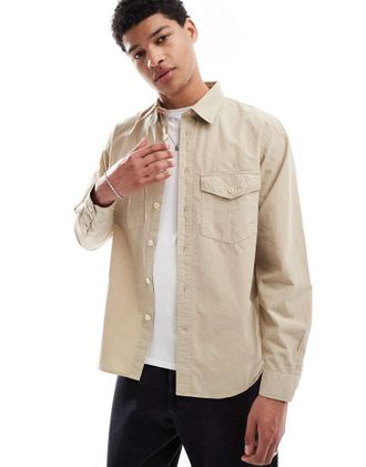 Paul Smith Sportlich-elegante Hemdjacke in Sandgelb mit Logo-Neutral