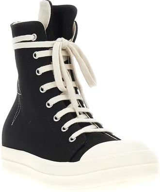 Rick Owens Pentagram-Embroidered Canvas High-Top Sneaker - Black