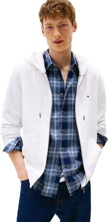 Tommy Hilfiger Herren Mittelschwerer Fleece-Hoodie mit Durchgehendem Rei&szlig;verschluss Kapuzenpullover, Weiss/opulenter Garten, Large