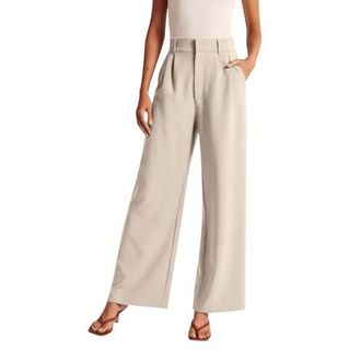 Generic Pantalon 7/8 Femme Taille Haute Pantalon l&eacute;ger &agrave; Jambes Larges en Tissu Haut de Gamme pour Femmes, d&eacute;contract&eacute;, Taille Haute, Jambes Larges, avec Poch