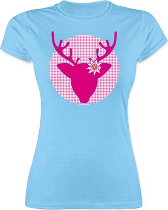 Shirtracer Shirt Damen - Kompatibel mit Oktoberfest - Hirsch Edelwei&szlig; - XL - Hellblau - t-Shirt Tracht trachtenshirt bayrische REH Tshirt trachtentshirts Trachte