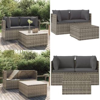 vidaXL 3-tlg. Garten-Lounge-Set mit Kissen Grau Poly Rattan - Garten Lounge Set - Outdoor Sofa - Rattan Gartenm&ouml;bel - Gartenm&ouml;bel Aus Kunststoff