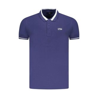 Cavalli Homme, Tops, Bleu, Taille: 2XL Polo en Coton Bleu avec Col Contrastant