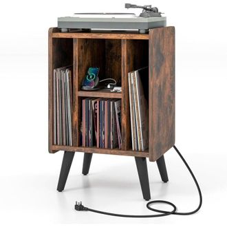 Costway Costway - Table dAppoint avec Station de Charge,2 Prises,1 usb Charge Rapide,1 Type-C,Pieds en M&eacute;tal,Bout de Canap&eacute;, Armoire Meuble Tourne-Disque