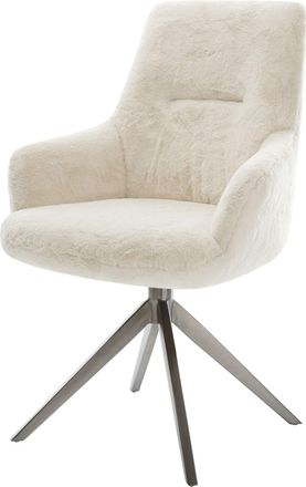 DELIFE Esszimmerstuhl Zelia-Flex mit Armlehnen Kreuzgestell breit Graphit Pl&uuml;sch Creme-Wei&szlig; 360&deg; drehbar Wippfunktion Taschenfederkern