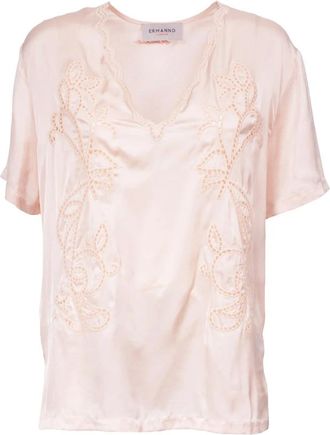 Ermanno Scervino Femme, Tops, Rose, Taille: 36 FR Camicia in raso devor&egrave; pizzo