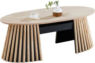 PEGANE Table basse relevable ovale coloris ch&ecirc;ne nordique/Noir - Longueur 120 X Largeur 60 x Hauteur 45,5 - 60,5 cm
