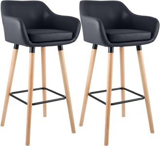 Clp R&eacute;glez 2 tabourets de bar en cuir &eacute;cho et en bois folk Couleur : Noir