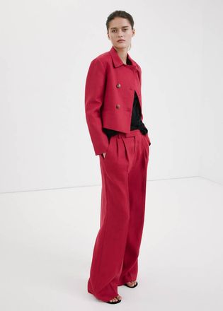 Mango Veste en lin &agrave; double boutonnage rouge - Femme - XXS - MANGO