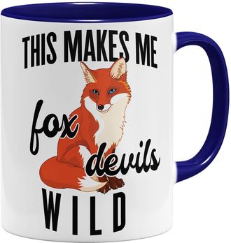 OM3 This makes me fox devils wild - Denglisch Tasse mit Spruch - Keramik Becher - 11oz 325ml - Beidseitig Bedruckt - Dunkelblau
