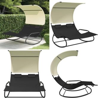 vidaXL Vidaxl - Doppel-Schaukelliege mit Sonnendach Schwarz und Creme - Doppel-Liege - Gartenliege - Sonnenliege - Schaukelliege - Outdoor M&ouml;bel - Home &