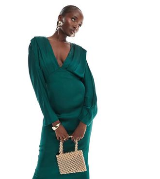 Tfnc Tall Robe longue avec haut style kimono - Vert émeraude