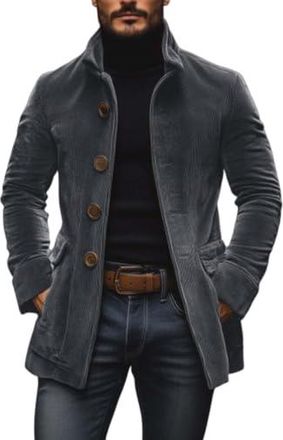 Generic Trench dhiver en velours c&ocirc;tel&eacute; pour homme, veste longue &agrave; col montant avec boutons &agrave; simple boutonnage pour les occasions d&eacute;contract&eacute;es et habill&eacute;es,