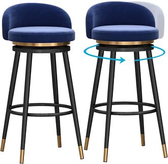 Generic Set Aus 2 Drehbaren Thekenhockern Mit Samtpolsterung Und R&uuml;ckenlehne - Blau, 65 cm Sitzh&ouml;he(2 Pcs Blue-Black Leg)