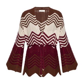 Akep Femme, Pulls, Rouge, Taille: 42 FR Chevron Lurex Cardigan