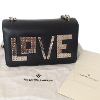 Les Petits Joueurs Les Petite Joueurs Black LOVE Plate Shoulder Bag Size S