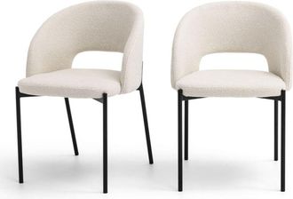DRAWER Lot de 2 chaises en tissu bouclette et métal - Écru - Soren