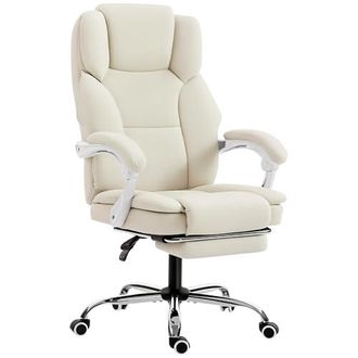 HOMCOM Chaise Bureau Ergonomique, Fauteuil de Bureau avec Dossier inclinable, Hauteur r&eacute;glable, Repose-Pieds, pivotant &agrave; 360&deg; et Ressorts ensach&eacute;s, Cuir synt
