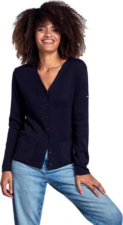 Armor Lux Damen Jacke mit V-Ausschnitt aus Wolle und Acryl Strickjacke, Rich Navy, Small