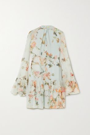 Erdem Mini-robe En Voile De Soie &Agrave; Imprim&eacute; Fleuri Et &Agrave; Volants Concetta - Vert