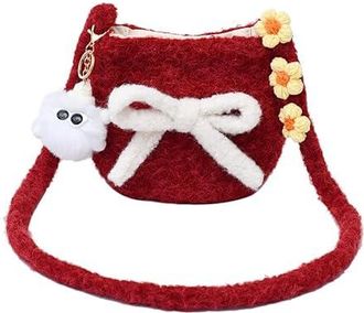Generic Petit sac &agrave; bandouli&egrave;re en peluche pour femmes et filles, sac &agrave; bandouli&egrave;re de No&euml;l pour voyage, shopping, travail, usage quotidien, Rouge, 360.00x320