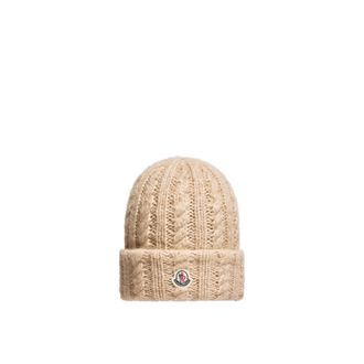 Moncler Moncler Bonnet En Laine M&eacute;lang&eacute;e &Agrave; Maille Torsad&eacute;e, Femme, Beige, Taille: Uni