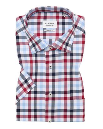 Eterna B&uuml;gelfreies Kurzarmhemd aus Baumwolle mit Karomuster, Modern Fit in