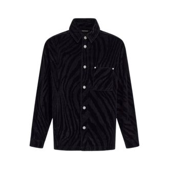 Roberto Cavalli Surchemise en velours c&ocirc;tel&eacute; &agrave; motif z&egrave;bre ton sur ton - Homme - Chemises - Noir - Taille: XL