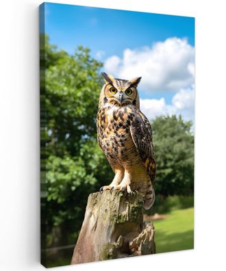 MuchoWow &copy; Leinwand 60x90 cm Deko Schlafzimmer Aesthetic Leinwandbilder Wohnzimmer Gem&auml;lde Foto Geschenk Living Room Decoration Eule - Baumstamm - Wald - Luft