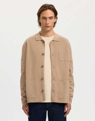 Selected Gilet en maille - Fauve savane-Bleu