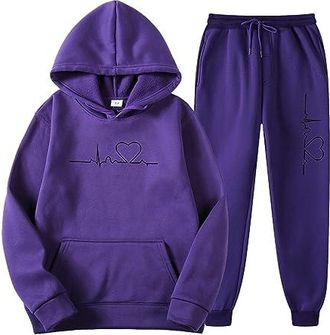 Generic Ensemble de v&ecirc;tements de d&eacute;tente pour femme - Ensemble d&eacute;contract&eacute; en tricot &agrave; manches longues - Sweat &agrave; capuche et pantalon ample - Ensemble deux pi&egrave;