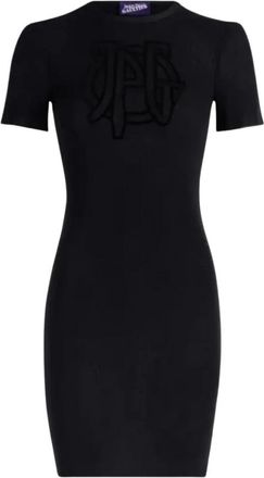 Jean Paul Gaultier Mesh Baby Tee Kleid mit JPG Logo Flock - - Dresses - Damen - Schwarzk - XS