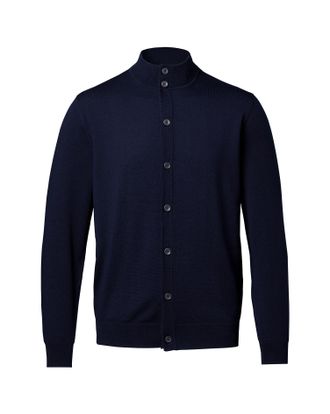 CHARLES TYRWHITT Merino-Strickjacke mit Kn&ouml;pfen und Stehkragen - Marineblau