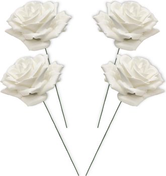 Matches 21 Gro&szlig;e Wachs-Rosen 4er Set Perlmutt - dauerhaft haltbare Textil-Rosen mit Wachs-Bl&uuml;ten