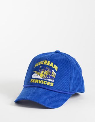 Icecream Casquette style camionneur en velours c&ocirc;tel&eacute; avec logo - Bleu