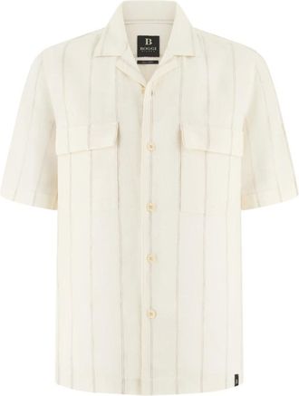 Boggi Milano Homme, Chemises, Blanc, Taille: M Chemise en lin &agrave; rayures tennis coupe r&eacute;guli&egrave;re