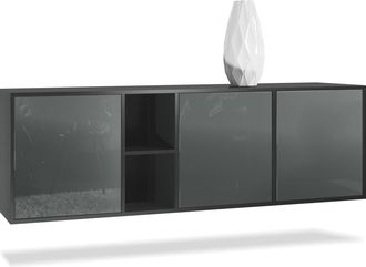 Vladon Kommode Cuba, Made in Germany, Schwarz matt/Grau Hochglanz - Modernes Sideboard f&uuml;r Ihr Wohnbereich - (BxHxT) 182x53x35 cm