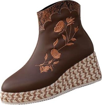 Generic Bottes tendance &agrave; talon &eacute;pais pour femme - Respirantes - T&ecirc;te ronde - Talon &eacute;pais - 2,5 cm, marron, 39.5 EU