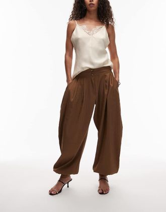 Asos Pantalon bouffant oversize - Marron-Brown