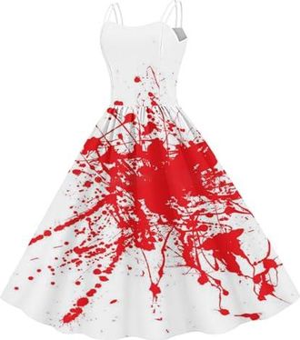 Generic Robe de fête dHalloween pour femme, style rétro années 50, rockabilly, évasée, manches longues, style Renaissance, vintage, élégante, trapèze, style f