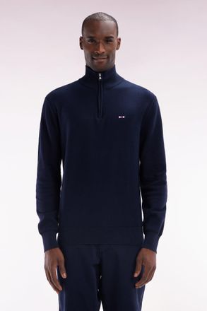 Eden Park Pull Col Camionneur En Coton Marine Broderie Dos Noeud Papillon Cercl&eacute;e Coupe Droite